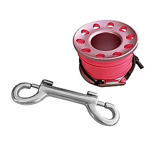 Baosity Scuba Diving Finger Spool Reel Line, 15M Aluminium Compact Snorkeling Dive Reel Spool Line with Stainless Steel Clip, Pink