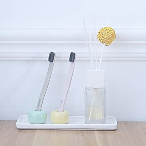 2 Pack Ceramic Vanity Trays for Bathroom, Marble Candle Tray, Rectangle White Jewelry Dish Ring Dish Tray Organizer, Porcelain Toothbrush Holder for Countertop, Kitchen Sink (Small & Big)