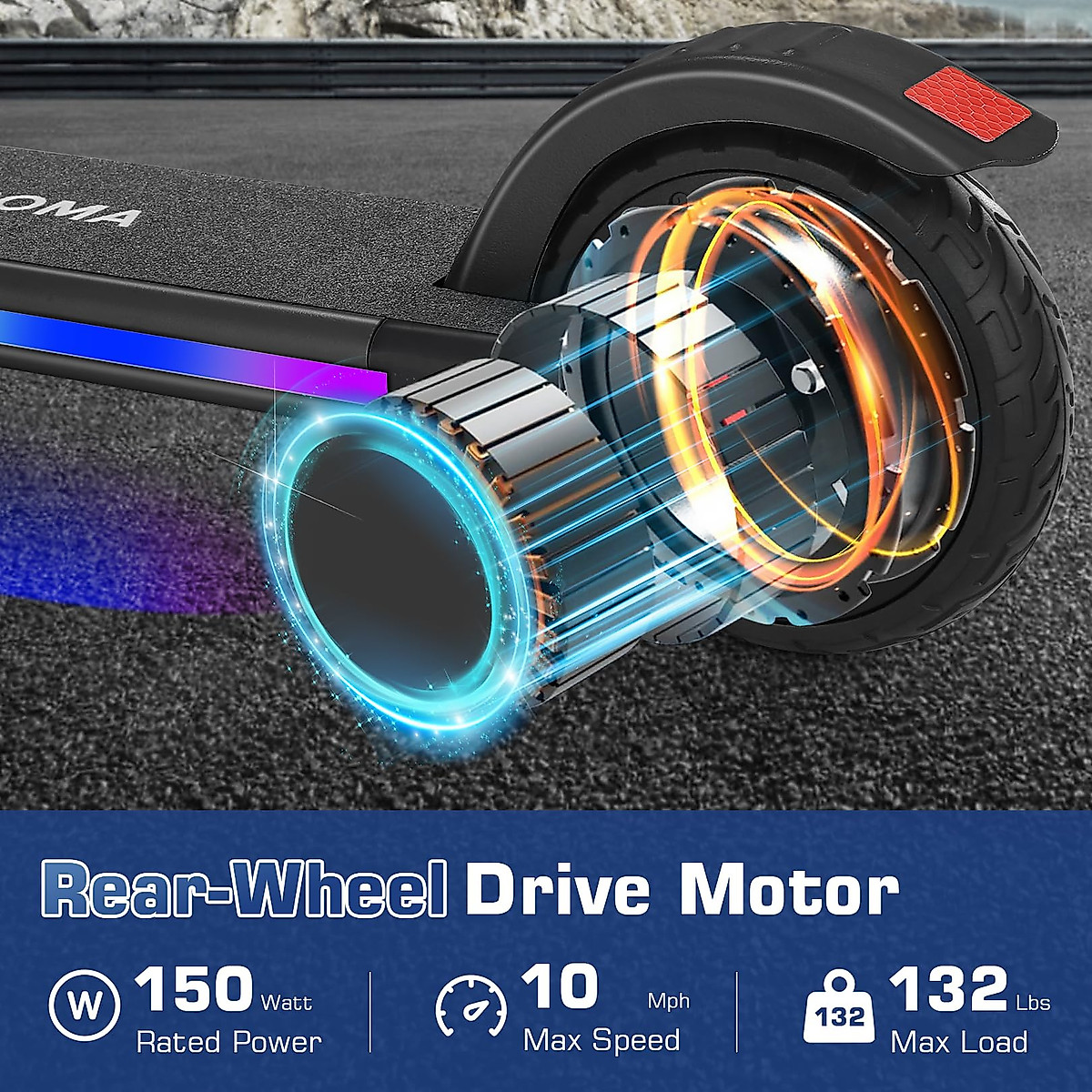 Caroma Electric Scooter for Kids Ages 8-12, 150W Foldable Kids Electric Scooter, Max 7 Miles & 10 Mph, LED Display, Colorful Lights, Adjustable Height, Lightweight Electric Scooter for Kids Teens