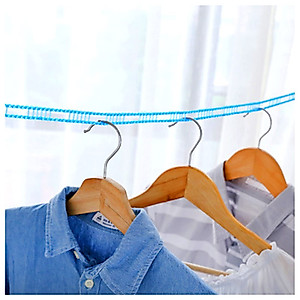 FuninCrea Washing Line 8m, Non-slip and Windproof Clothes Line, Portable Washing Line with 2pcs Stainless Hooks, Fence-Like Rope Washing Line for Indoor Outdoor Camping Traveling(blue)