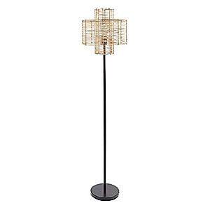 Silverwood Cyndi Rattan Floor Lamp, Black 15" L x 15" W x 64" H in