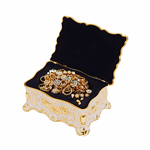 HolyFire Mini Jewelry Boxes Gift - Small Jewelry travel Case - Trinket Organizer with Lid Earrings Rings Vintage Treasure Keepsake Box for Women Girls Kids, Gold