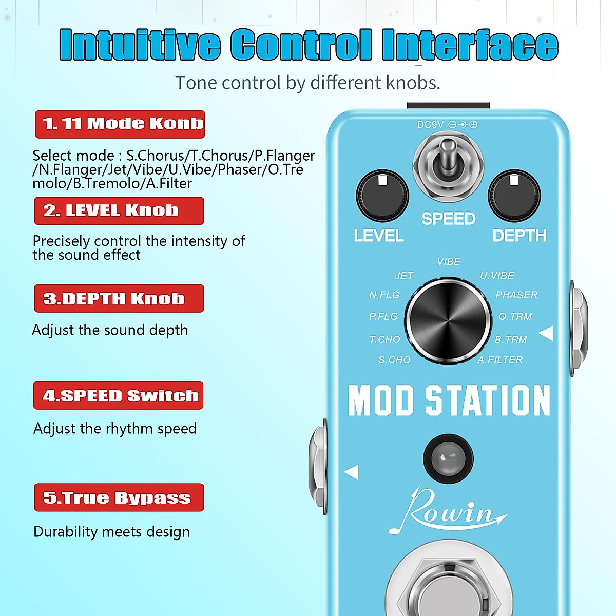 Rowin Mod Station 11 in 1 Digital Modulation Guitar Effects Pedal