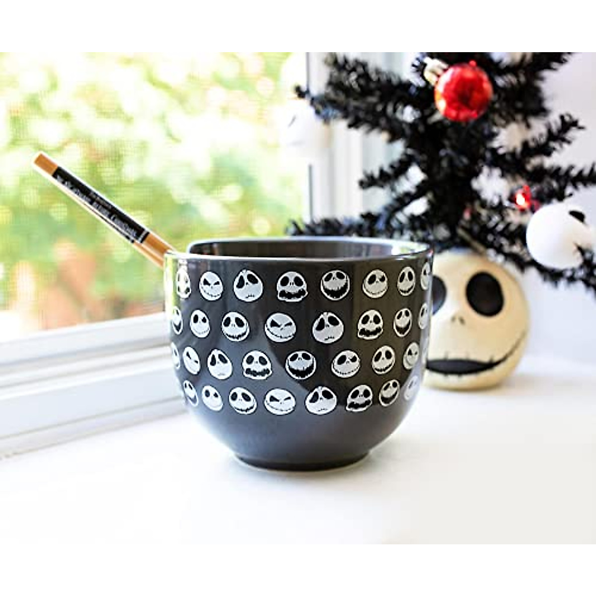 The Nightmare Before Christmas Disney Jack Skellington Faces Japanese Ceramic Dinnerware Set | Includes 20-Ounce Ramen Noodle Bowl and Wooden Chopsticks