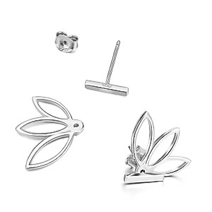 Lotus Earrings for Women Lotus Flower Earrings Jackets Sterling Silver Simple Lotus Flower Bar Stud Earrings Christmas Gifts (Silver)