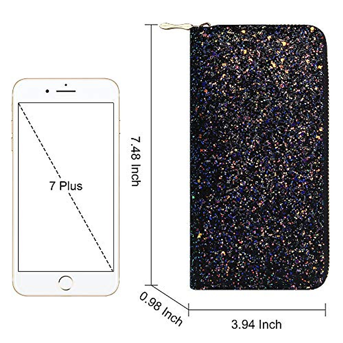 KUKOO Glitter Wallet for Women Shiny Long Phone Clutch Purse Ladies Card Holder