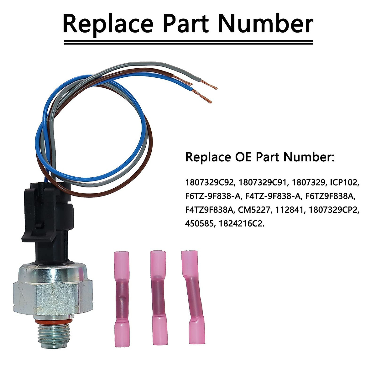 KEJSTED 7.3 ICP Injection Control Pressure Sensor & Pigtail Kit Compatible with Ford Powerstroke 7.3L Diesel ICP102 1807329C92 F6TZ-9F838-A F4TZ9F838A F6TZ9F838A CM5227 112841