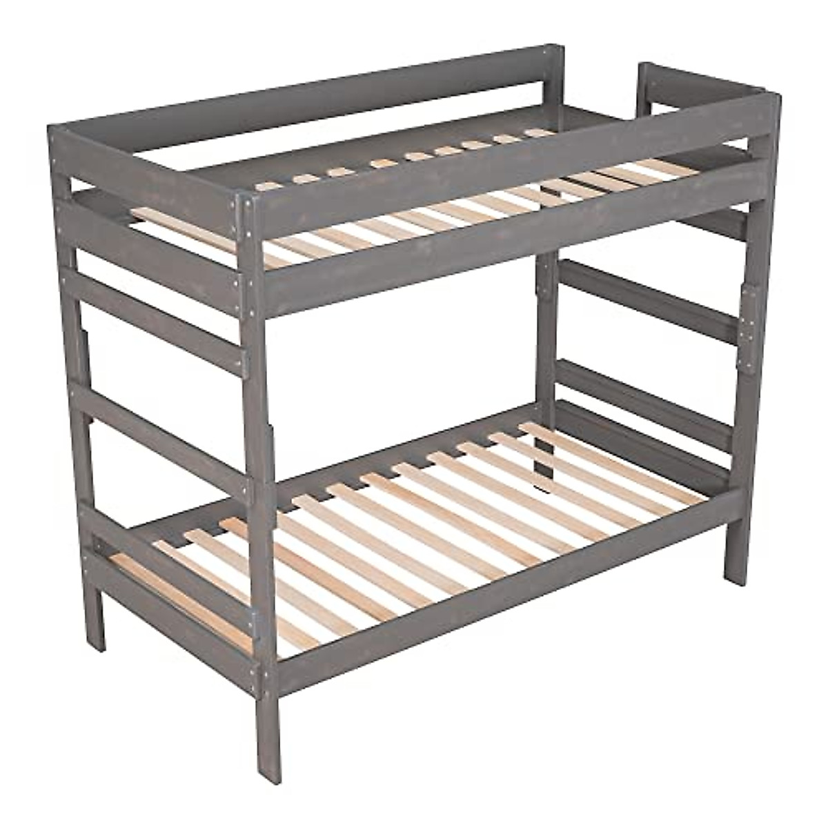 Flieks Twin Over Twin Wood Bunk Bed with 2 Drawers, Gray