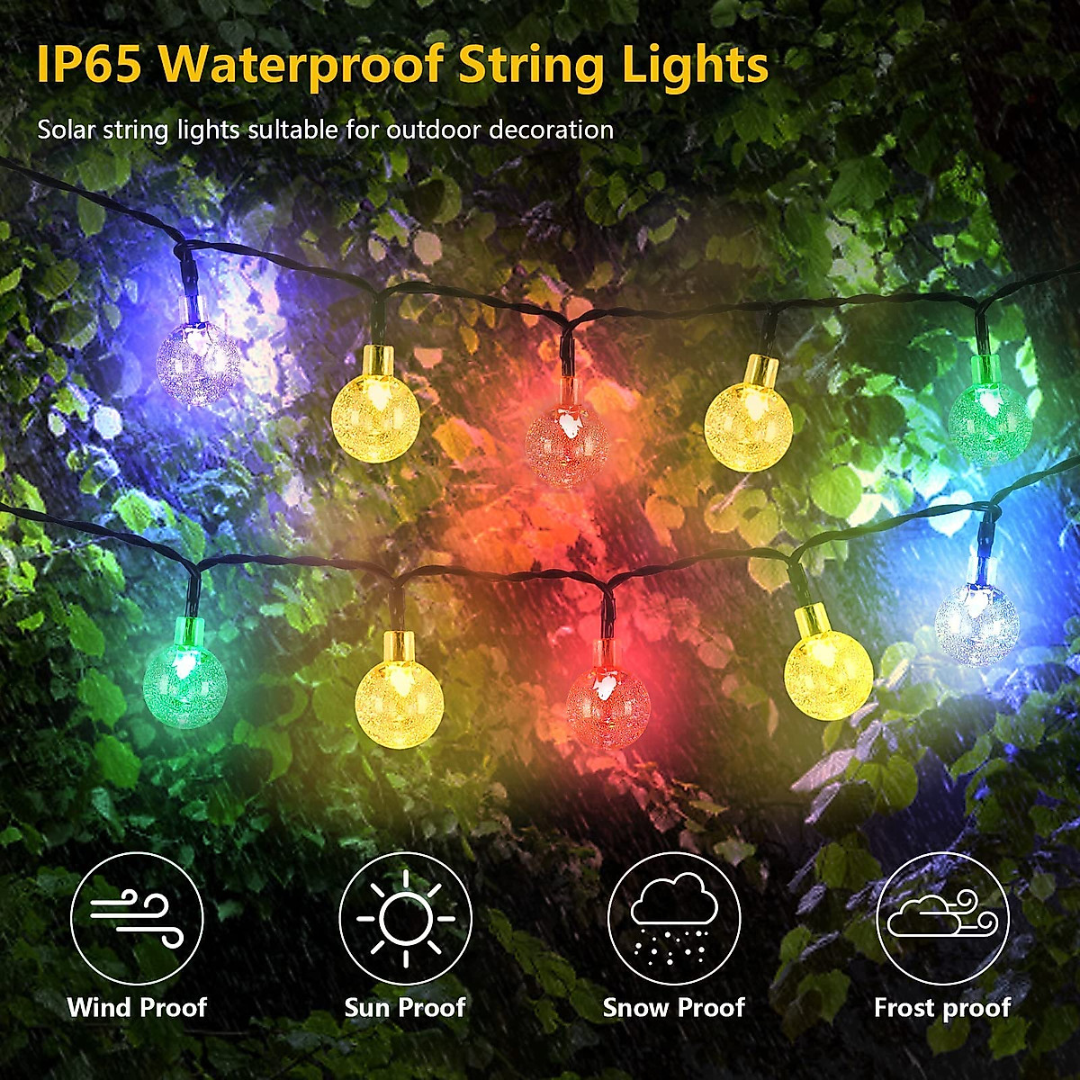 Solar String Lights Patio Lights LED Halloween String Lights for Outside Garden Yard Party Wedding Christmas Decoration Waterproof with Remote 25ft 60 LED