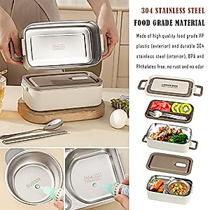 Keweis Bento Box Adult Lunch Box, Portable Insulated Lunch Containers Set, 2-Tier Stackable Stainless Steel Bento Boxes with Thermal Lunch Bag Soup Bowl, Leakproof Food Container