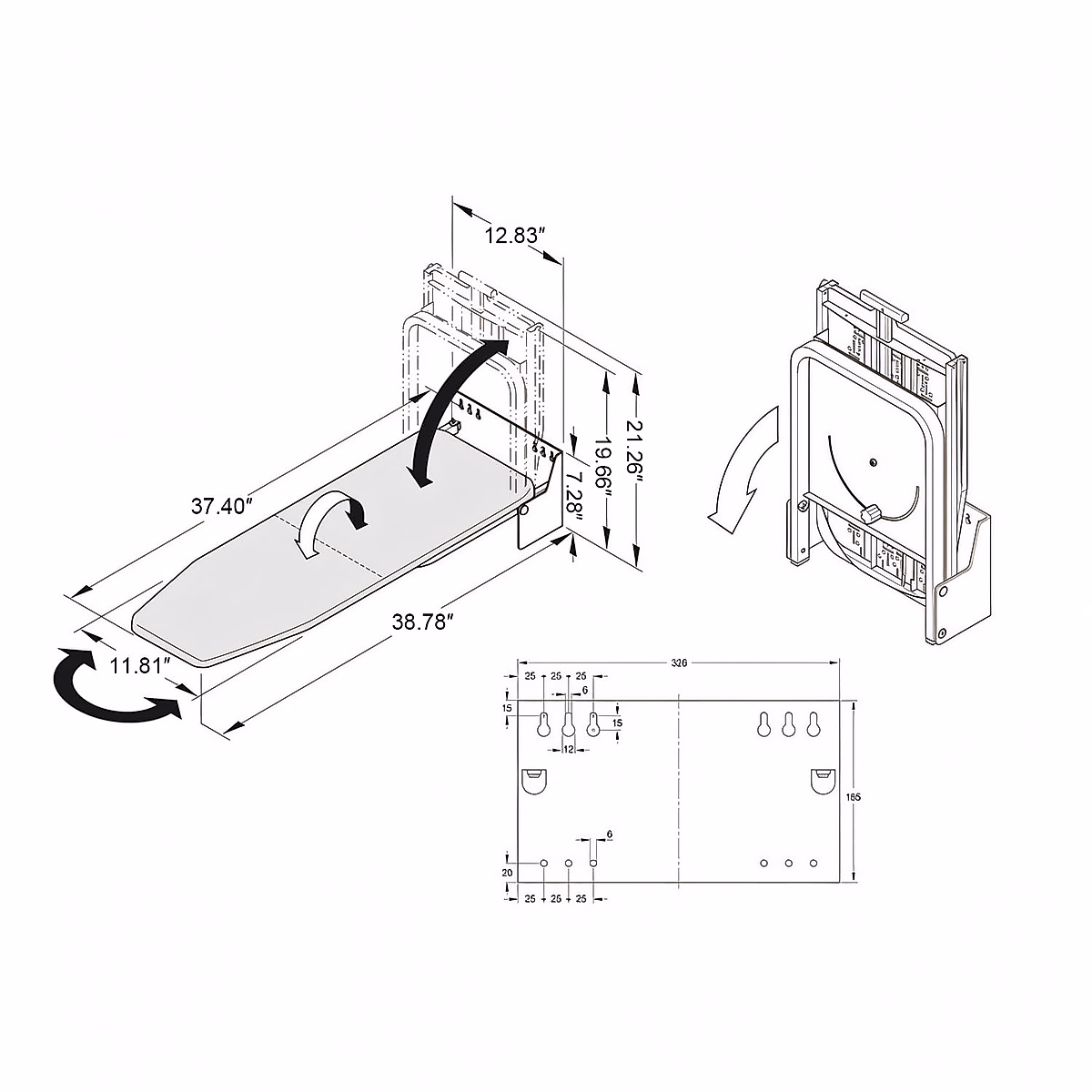 Heavy Duty Ironing Board 37.40"x11.80" Extreme Stability Wall Mount Ironing Board Professional Space Saving Folding Ironing Board with Heat Resistant Cover for Home Laundry Room Dorm White and Grey