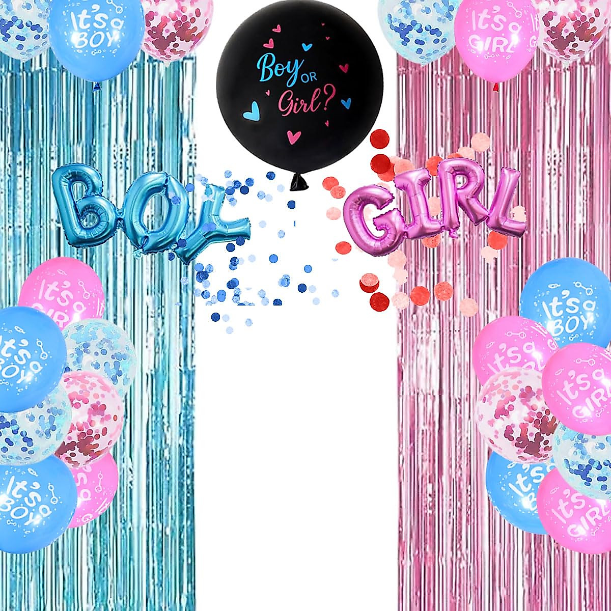 Wiletasz Boy Or Girl Gender Reveal Decorations, Baby Gender Reveal Decorations Pink And Blue Balloons With Fringe Curtains Reveal Balloon For Gender Reveal Party Photo Backdrop