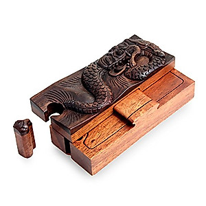 OMA Dragon Box Wooden Decorative Jewelry Trinket Box with Secret Compartment Hand Carved Dragon Gift for Men and Women