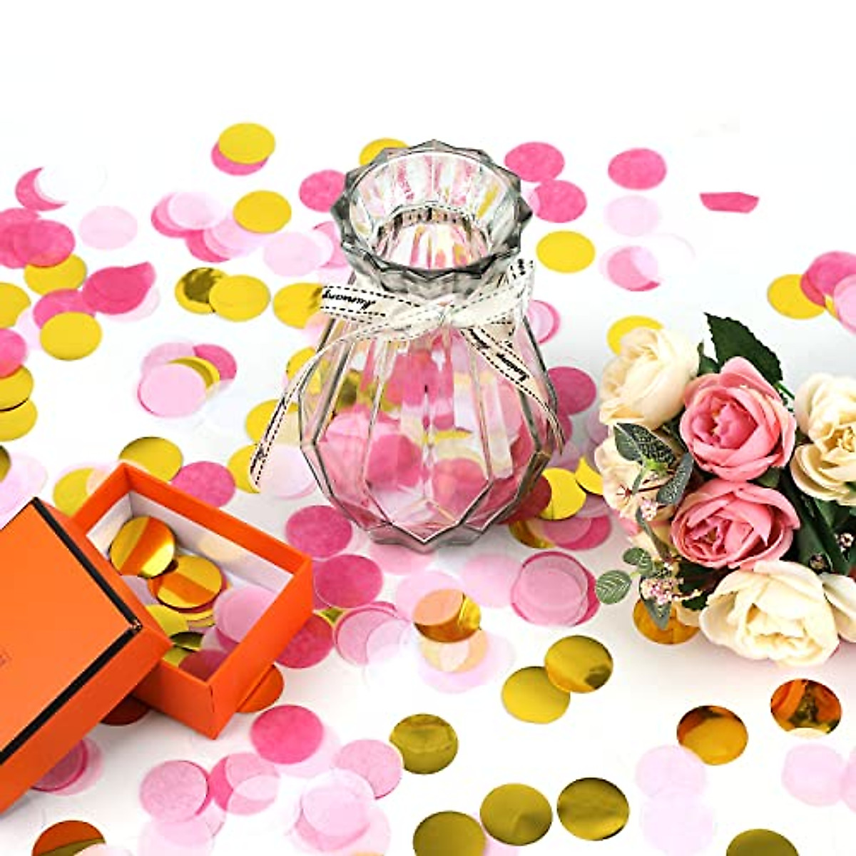 VCOSTORE Tissue Paper Confetti Circles - Round Confetti Dots，Large Table Confetti for Wedding Birthday Party Decoration and Gift Box decoration, 5000 pieces -Pink & Gold Mix Confetti,