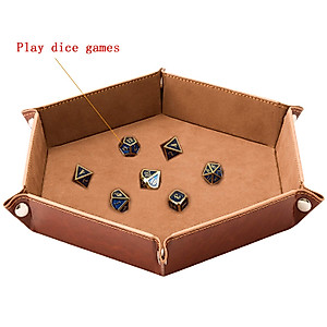SHYVIA Dice Tray for RPG DND Table Games Metal Dice Rolling Tray Holder Dice Storage Box Larger Size Double Sided Folding PU Leather and Velvet 4 Pieces