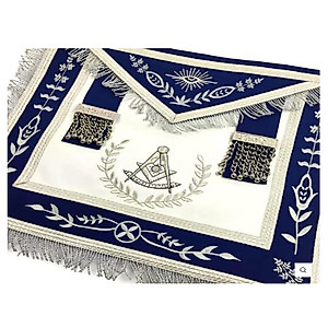 Masonic Blue Lodge Past Master Silver Machine Embroidery Freemasons Apron