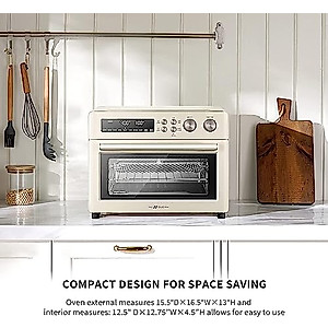 VAL CUCINA Retro Style Infrared Ultra-Quick Air Fryer Toaster Oven, Multifunctional 10-in-1 XL Countertop Convection Oven, 6-Slice Toast, 12-Inch Pizza, Enamel Baking Pan for Easy Cleaning, with Bake, Toast, Roast, Broil, Pizza, Reheat, Slow Cook, Dehydra