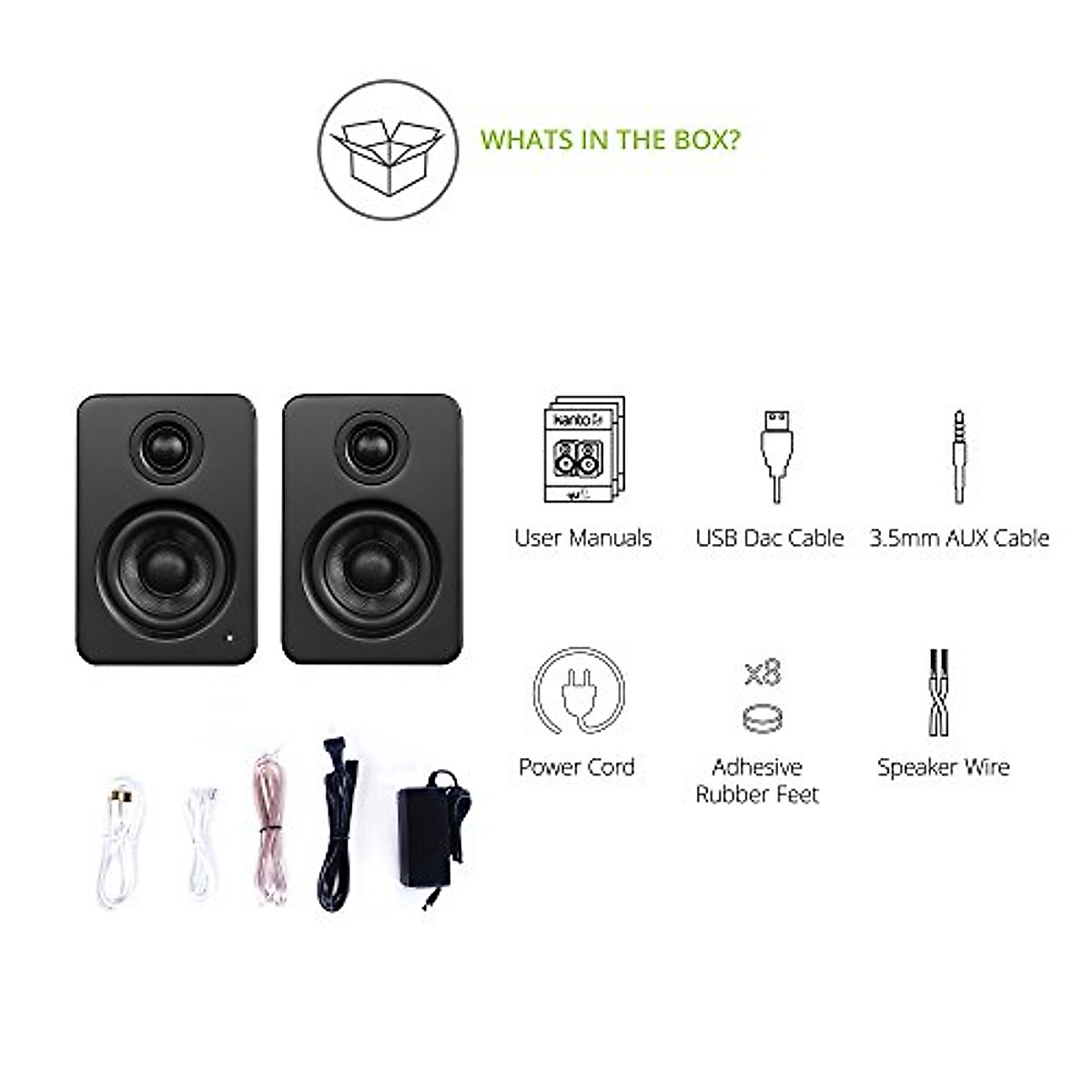 Kanto YU2MB PC Gaming Desktop Speakers | 3" Composite Drivers | 3/4" Silk Dome Tweeter | Class D Amplifier | 100 Watts | Built-in USB DAC | Subwoofer Output | Pair | Matte Black