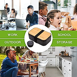 HmoeFmily Bento Lunch Box for Adults & Kids,Bamboo Board Lid,Includes Sauce Cup,Divider,Cutlery Set,Bento Box Adult Lunch Box,Leak-proof,Microwave & Dishwasher & Freezer Safe