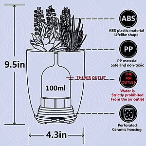Artificial Succulent Plants Potted Diffusers for Essential Oils with 7 Colors LED Light,Ceramic Cool Mist Super Quiet Aromatherapy Diffuser for Home Office Room