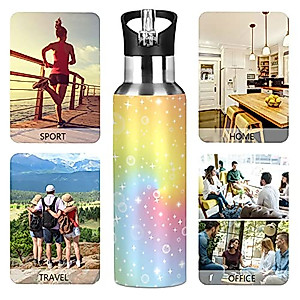 Rainbow Fairytale Magic Sparkles Stars Water Bottle Kids Thermos Bottle with Straw Lid Insulated Stainless Steel Water Flask for School Outdoor Sport Leakproof 20 oz