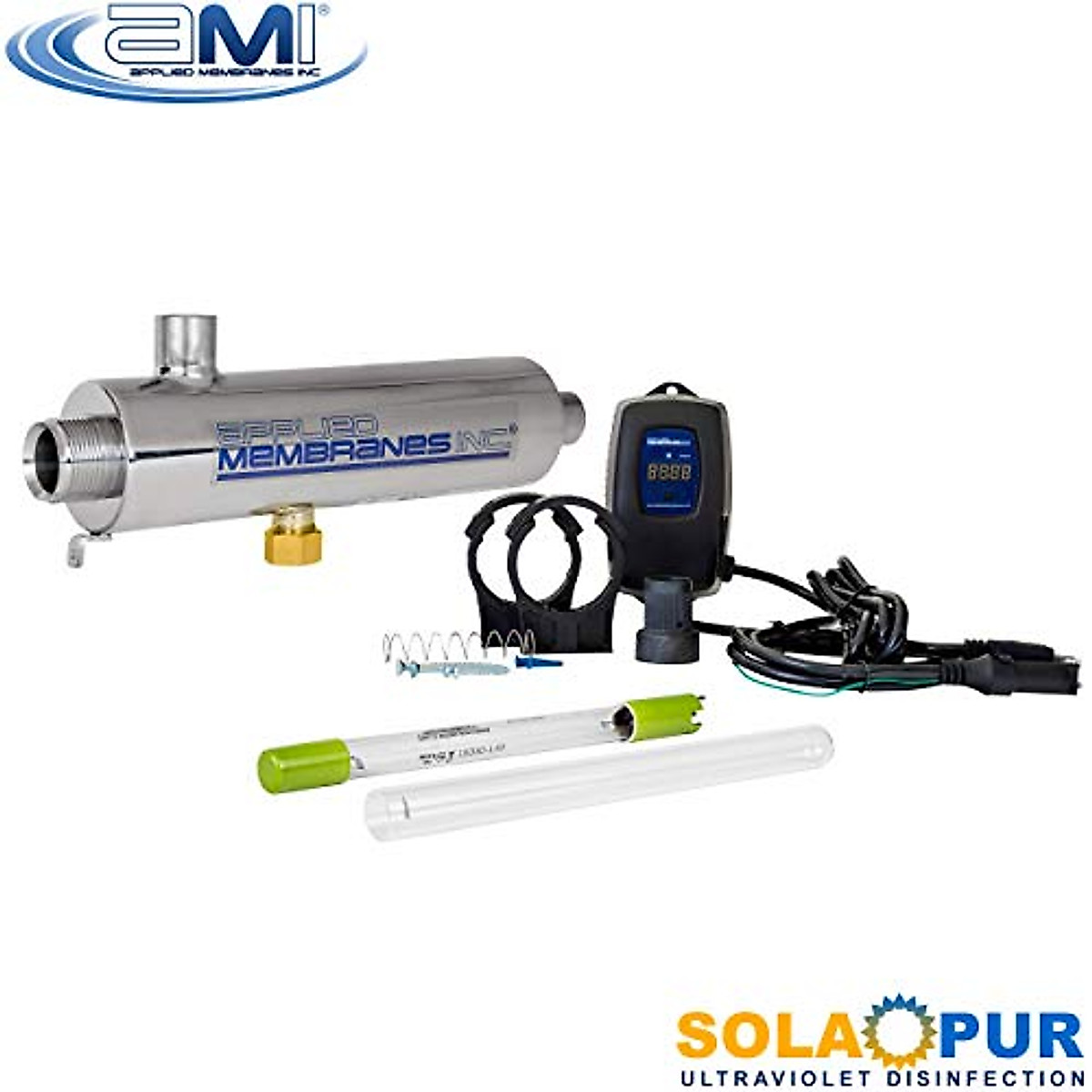 APPLIED MEMBRANES INC. Solapur Ultraviolet Water Purifier UV Sterilizer Filter for Point of Use Drinking Water Purification | 2 GPM | Helios Series UV-SPH-2