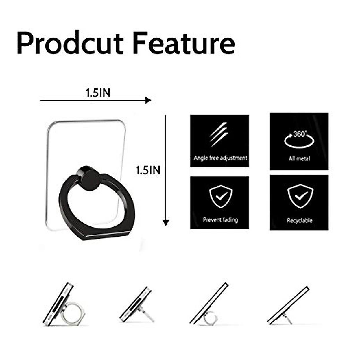 5 Pack Cell Phone Ring Holder Stand Transparent Phone Ring Holder 360° Degree Rotation Finger Ring Kickstand Compatible Various Mobile Phones or Phone Cases