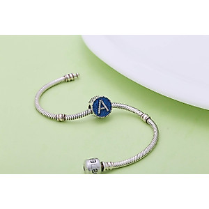 Hoobeads Christmas Letter Charms fits Pandora Bracelet 925 Sterling Silver Blue Enamel Initial A-Z Alphabet Beads (A)