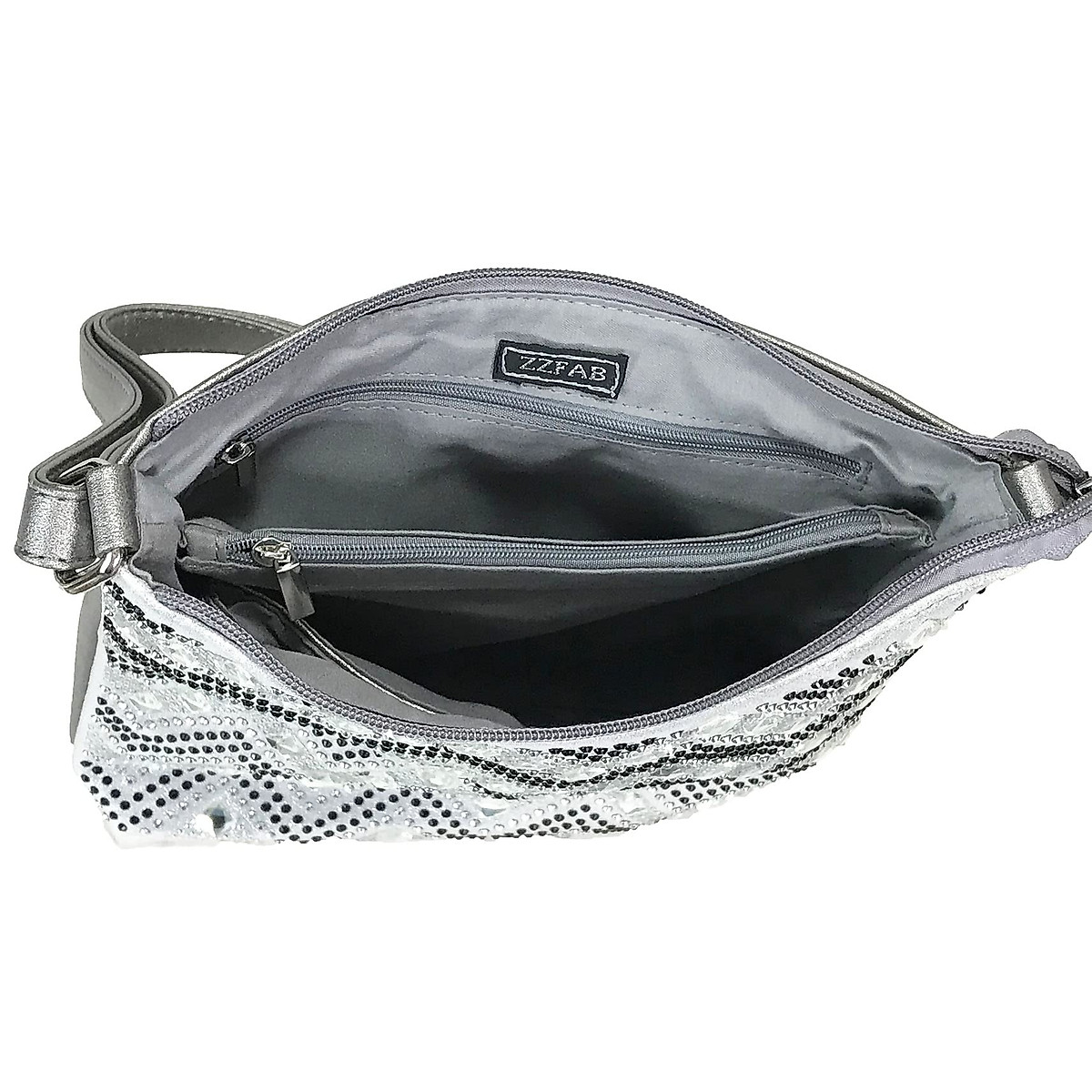 Zzfab Gem Stone Cheron Zigzag Sparkle Cross Body bag Bling Purses Silver (Pewter)