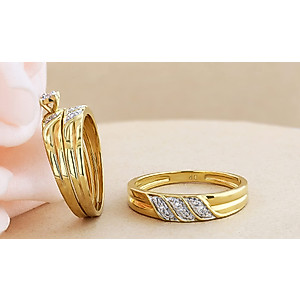 Dazzlingrock Collection 0.10 Carat Round White Diamond Illusion Wedding Trio Ring Set in Yellow Gold Plated Sterling Silver, Women size 10 and Men size 10.5