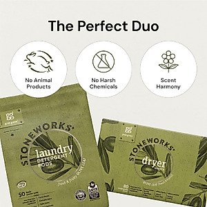 Grab Green Stoneworks Laundry Detergent Pods and Dryer Sheet Bundle (Rose Petal, 80 Count (Pack of 1)