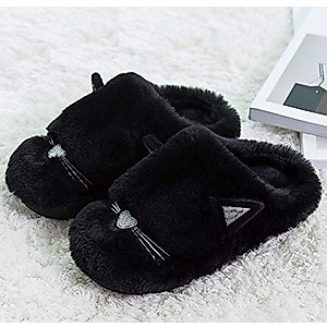 Anddyam Kids Family Cute Cat Household Anti-Slip Indoor Home Slippers for Girls and Boys (1.5-3 Little Kid, Black, 1.5)