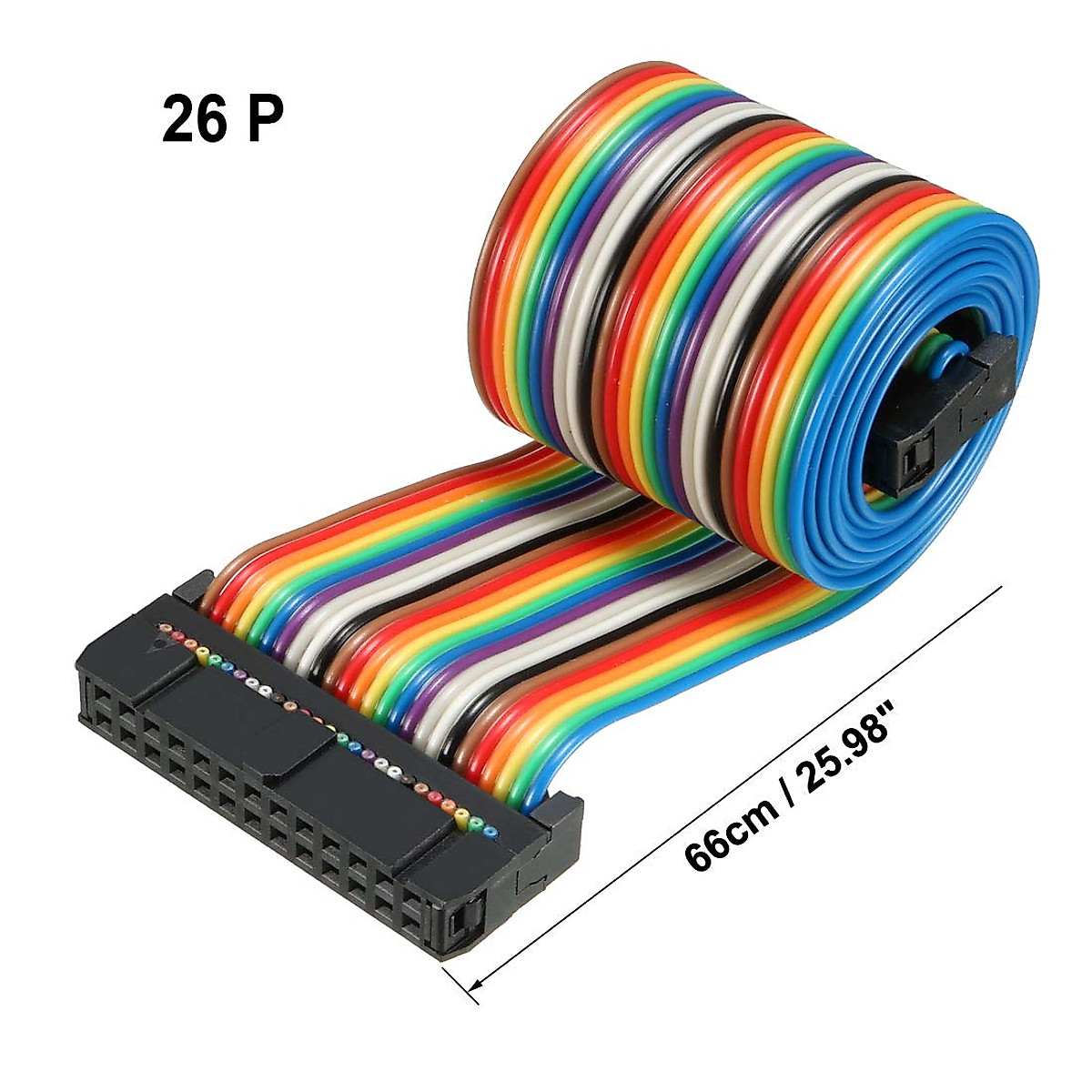 uxcell IDC Rainbow Wire Flat Ribbon Cable 26 Pins 66cm Length 2.54mm Pitch Type-B