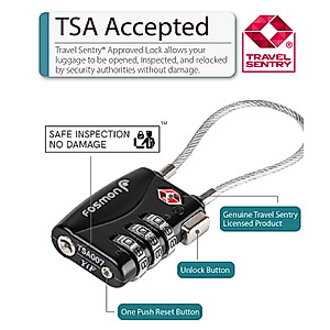 Fosmon TSA Approved Cable Locks for Luggage, Suitcase, Gun Case Locks with Push Release Button, 3 Digit Long Shackle Combination Wire Locks for Backpack Zipper Anti Theft, Gym Locker -3 Pack, Black