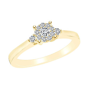 AFFY 1/5 Carat Round Cut White Natural Diamond Halo Engagement Wedding Ring In 10k Solid Yellow Gold (0.20 Cttw) Ring Size-9