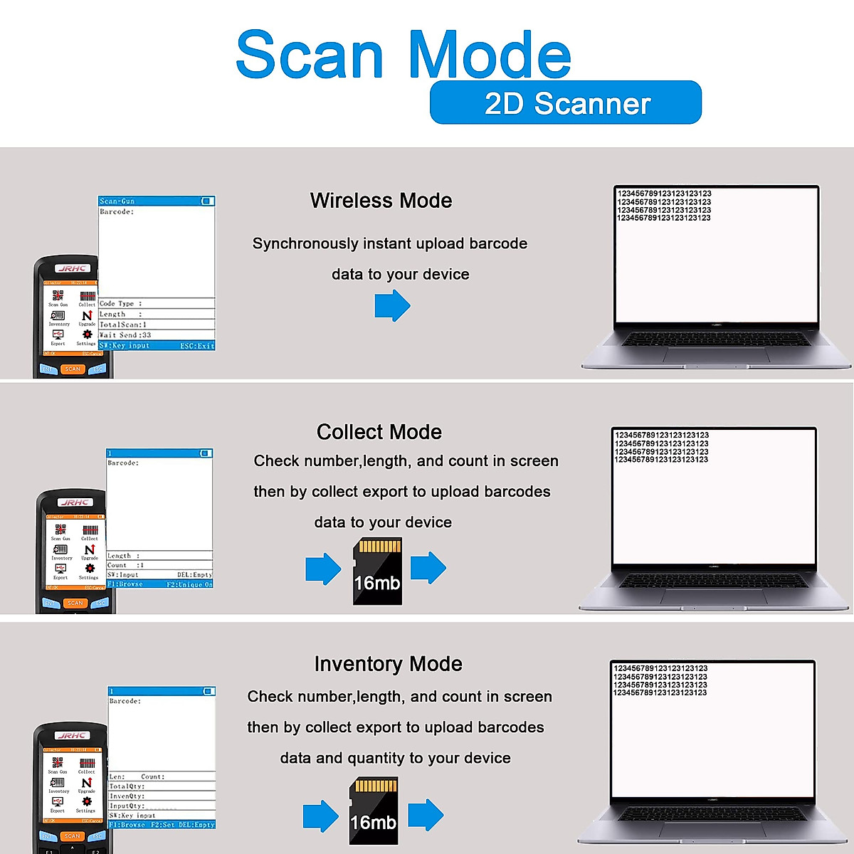 2D Wireless Barcode Scanner,JRHC Portable Inventory Scanner & Data Collector 2.4G Bar Code Reader Long Transmission Distance with 2.8 Inch LCD Screen for Werehouse,Library,Pharmacy,Supermarket,Store