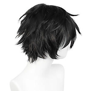 IMEYLE Short Black Wig Short Black Cosplay Wig for Men Straight Wig Synthetic Wig for Anime Halloween Costume Party + Wig Cap