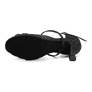 ROGMUJEN Women Girls Ballroom Dance Shoes - Latin Salsa Shoes with Rhinestones for Practice Performance Tango Party Dress,Black,9US,M1025