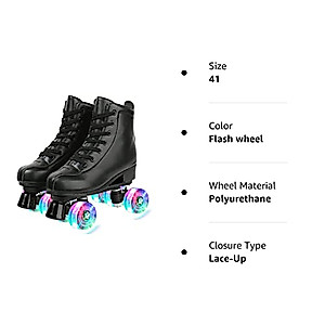Women's Roller Skates Classic Leather High Top Double Row Skates Four-Wheel Shiny Roller Skates Perfect Indoor Outdoor Adult Roller Skates with Bag (Flash Wheel)