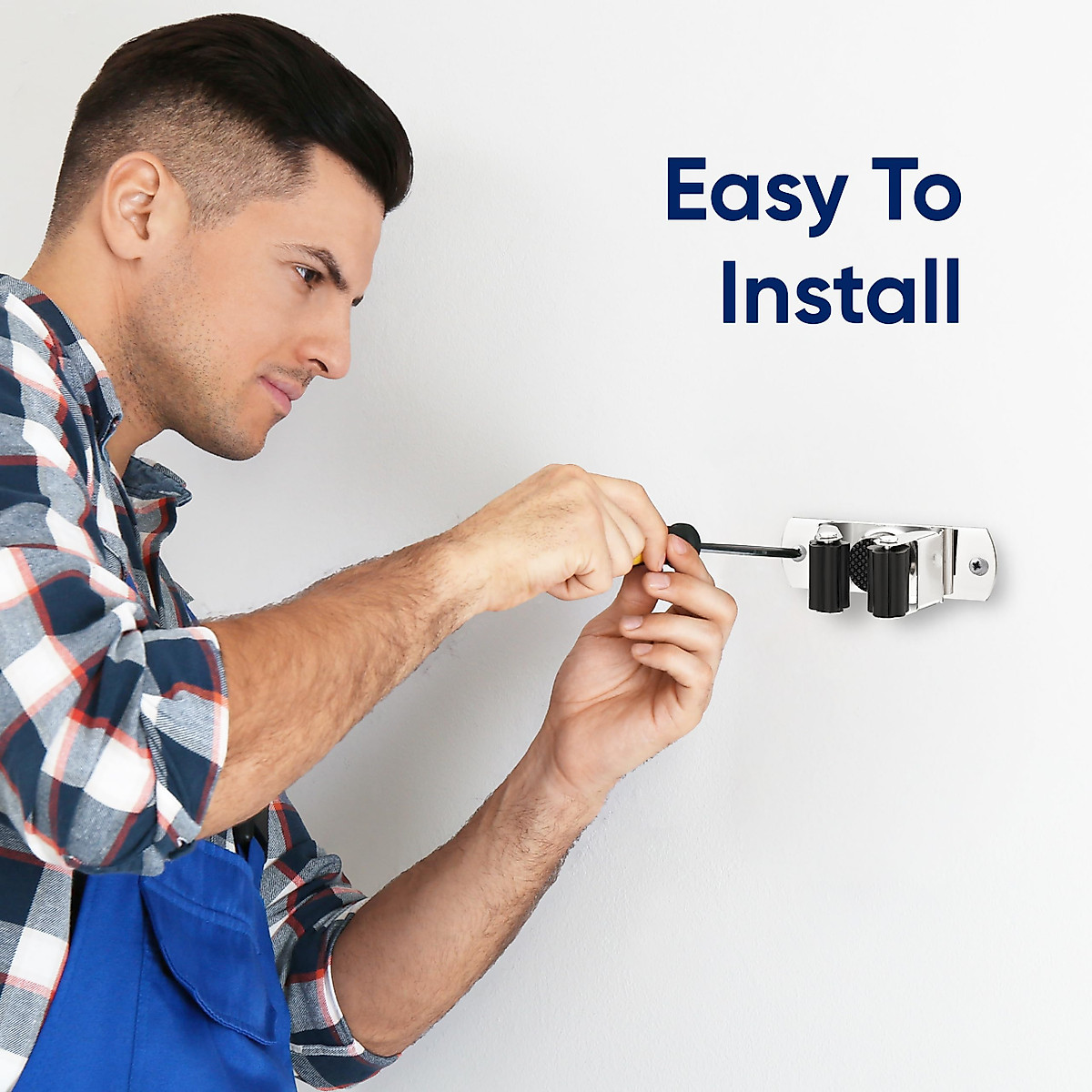 Superio Mop and Broom Holder, Set of 4 Single Piece Hooks, Stainless Steel Wall Mount Cleaning Storage Tool Organizer, Heavy-Duty Hook for Kitchen, Closet Garage, and Office