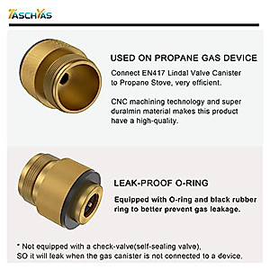 Isobutane to Propane Adapter - Taschyas Camping Grill Propane Gas Stove Adapter - Input: EN417 Lindal Valve Canister, Output: Propane Gas Stove Z20