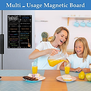 Magnetic Menu Board for Fridge, LiebHome Dry Erase Weekly Menu Planner/Family Calendar 16" x 12" with Grocery List and Notes (Black with 8 Markers)