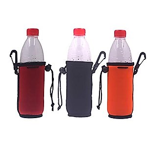 E - Living 500ML (16.9 OZ) Neoprene Water Bottle Drawstring Cooler/Coolie / Cover/Insulator / Holder/Huggie / Sleeve - 3Pack (13 Colors) (red+black+orangee)
