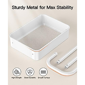 Pipishell 3-Tier Rolling Cart, Metal Utility Cart with Pegboard, Lockable Wheels & U-Shaped Handle, Storage Cart with 2 Hanging Cups & 4 Hooks for Living Room, Bedroom, Kitchen, Office (White)