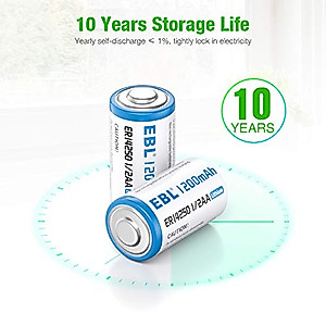 EBL 1/2 AA Size 14250 ER14250 3.6V Lithium Batteries, Non-Rechargeable Battery for Dog Collars and Baby Movement Monitor Alarm Systems and More