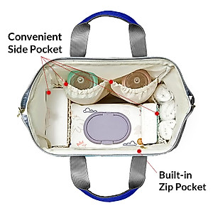 XOZOTY Blue Gold Baby Boy Personalized Diaper Bag Backpack Name Custom Mommy Nappy Baby Bag Daypack for Mom Dad Gifts