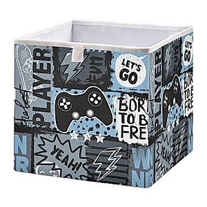 QUGRL Urban Game Joystick Storage Bins Organizer Video Games Foldable Clothes Storage Basket Box for Shelves Closet Cabinet Office Dorm Bedroom 15.75 x 10.63 x 6.96 in