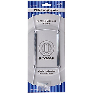Plymor White Vinyl Finish Wall Mountable Plate Hanger, 8" H x 3" W x 0.5" D (For Plates 10" - 14")