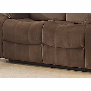 AC Pacific Bill Modern Upholstered Living Room Manual Recliner with Padded Pillow Top Armrests & Reclining Seat, Loveseat, Brown