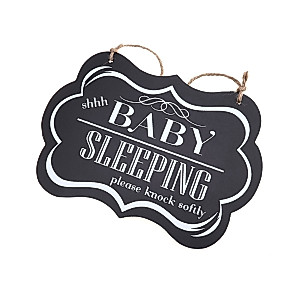WINOMO Baby Sleeping Sign for Door "shhh BABY SLEEPING please knock softly" Funny Wooden shhh Baby Sleeping Sign for Front Door Bedroom Door